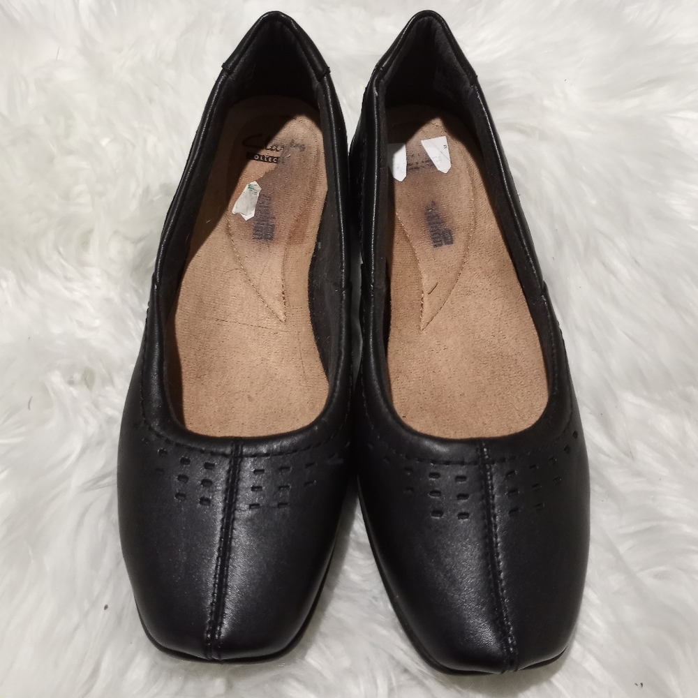 Clarks Collection Black Square Toe Flats - Gem